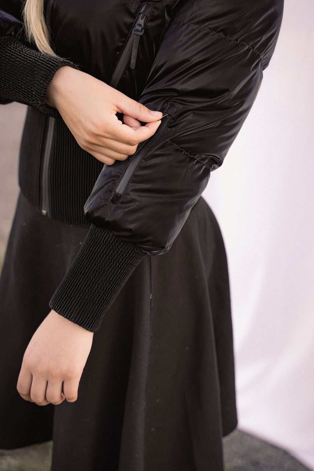 Elegy Tall Waistband Teens Down Coat - Black Liquid Shine