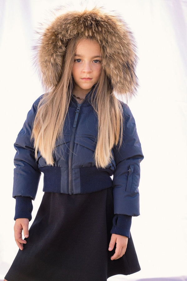 Narrative Covered Pocket Girls Down Coat - Navy